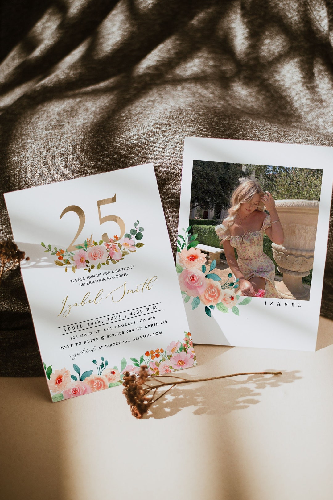 25th Birthday Invitation, Elegant 25th Birthday Invitation, Twenty Five ...