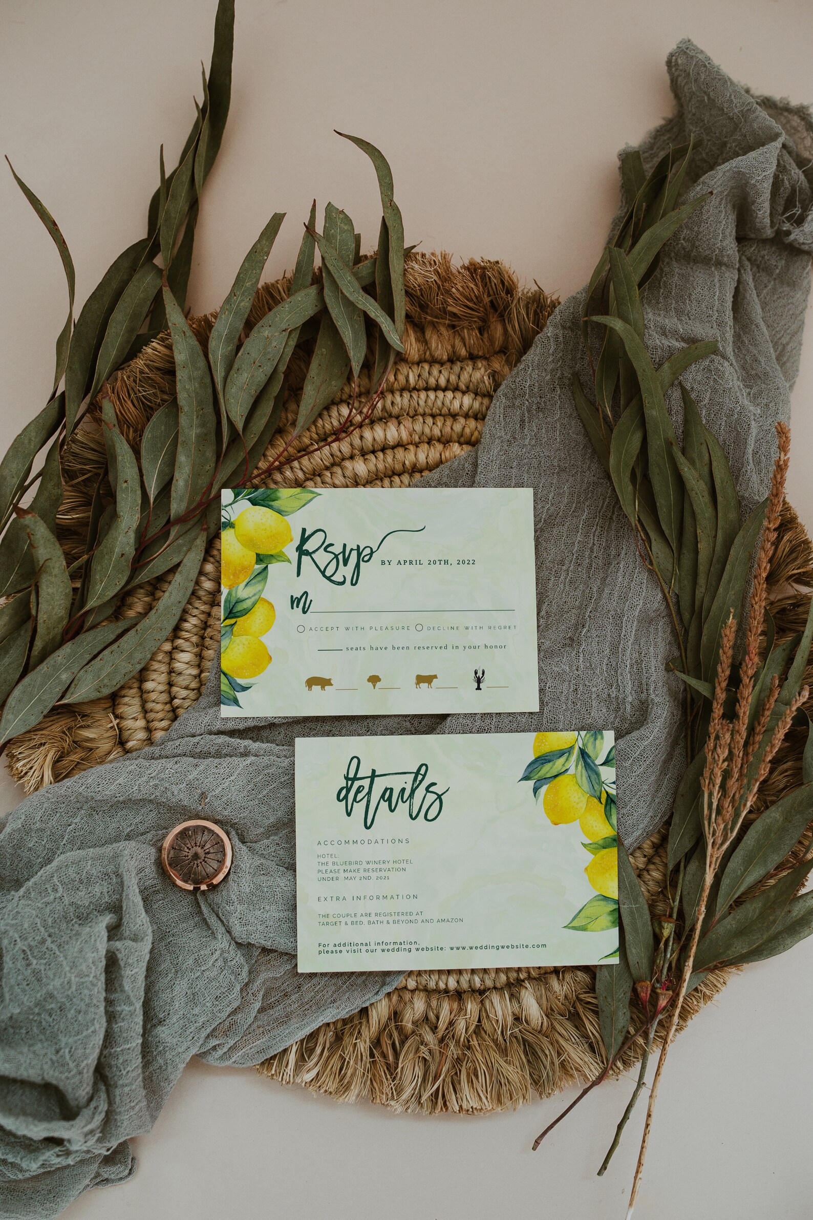 Botanical Wedding Invitation Lemon Wedding Invitation - Etsy