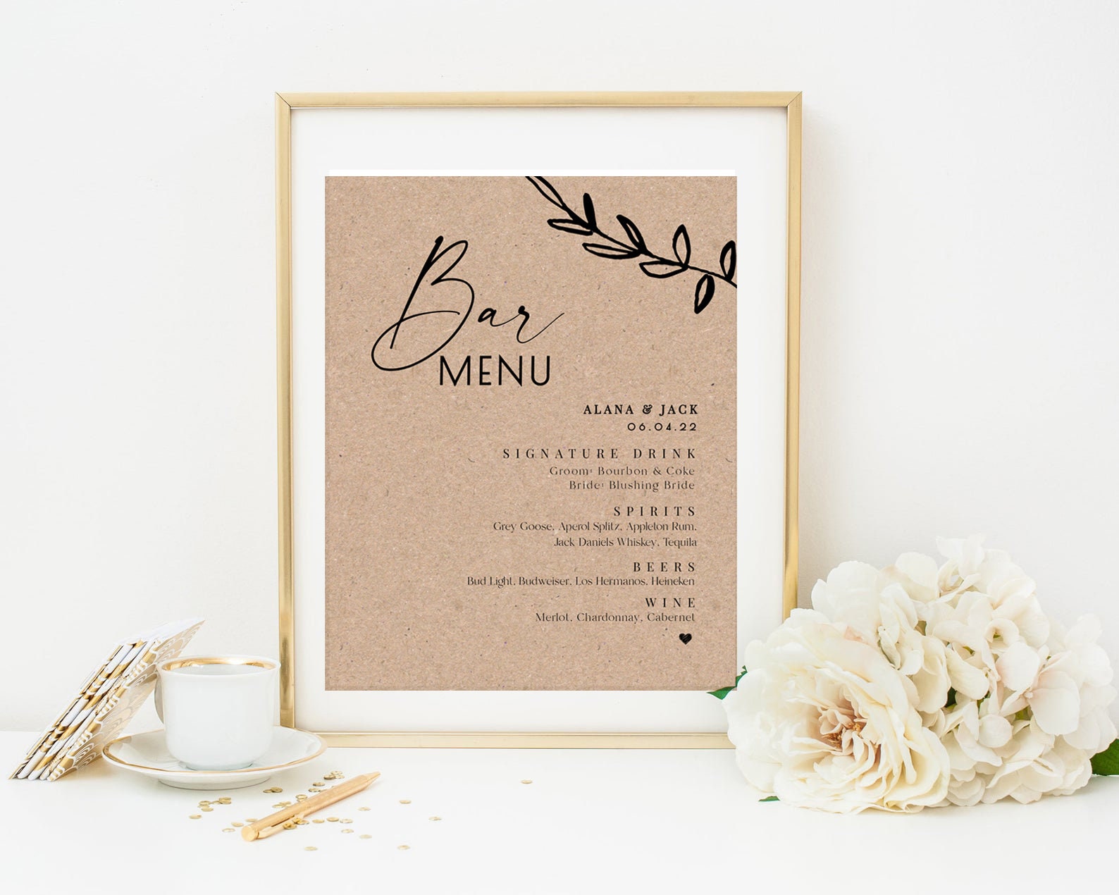 Rustic Bar Menu Wedding Editable Sign Template Drinks Sign - Etsy