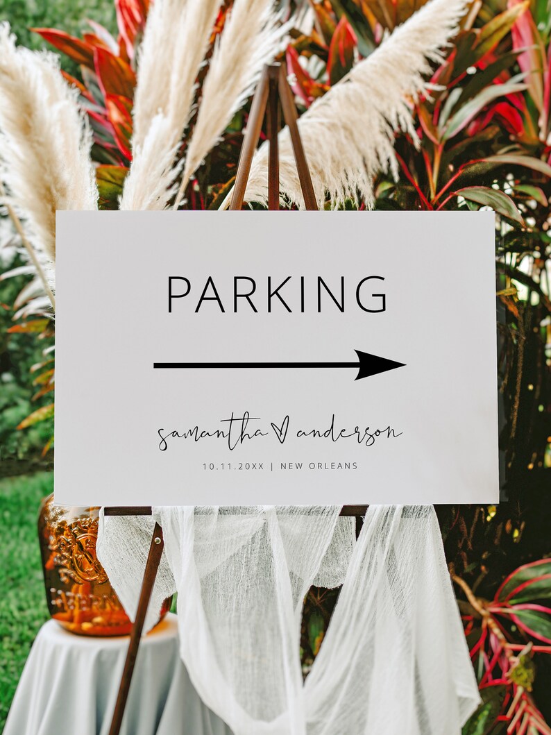 Wedding Parking Sign, Minimalist Directional Sign, Reception Valet ...