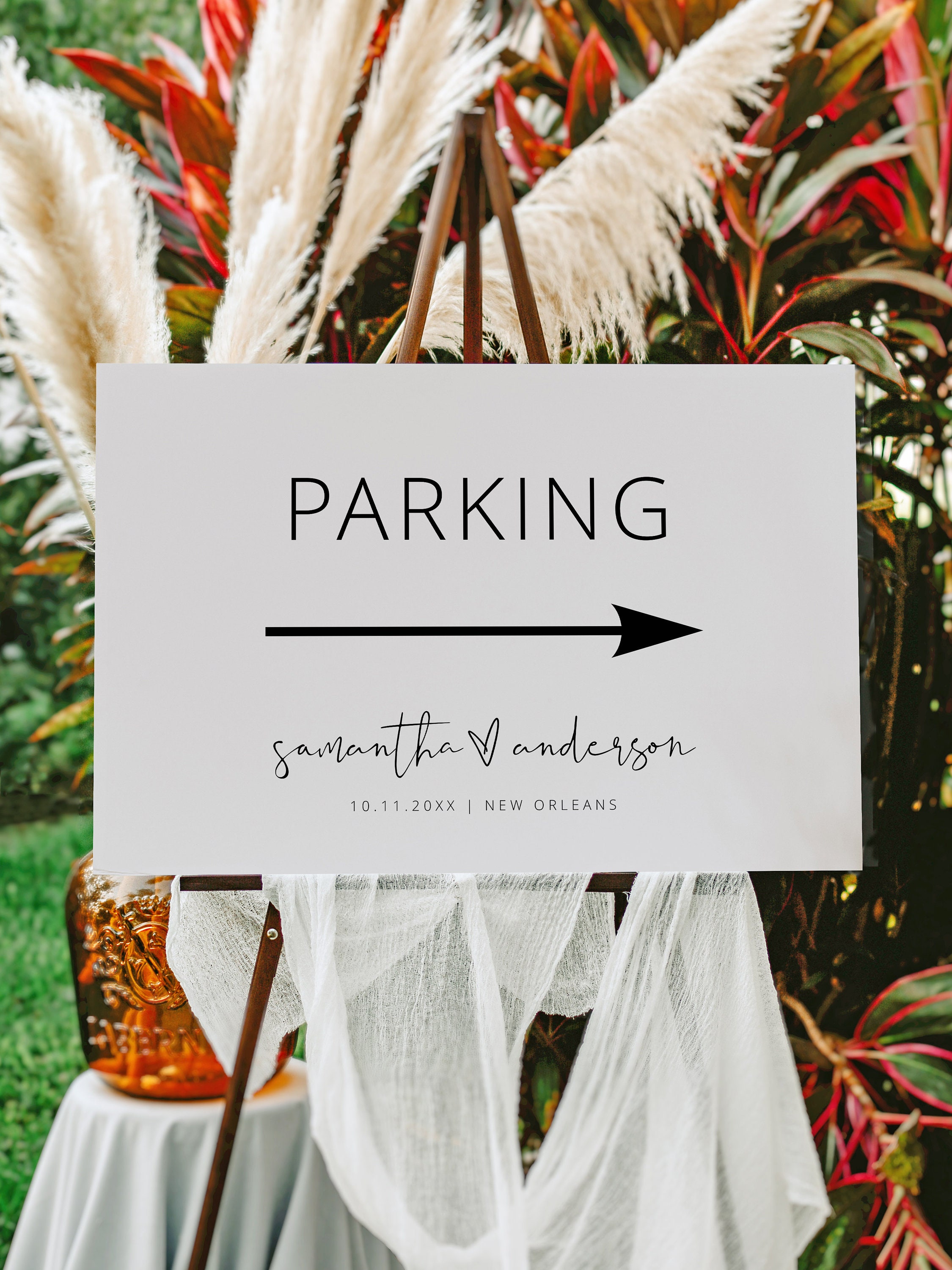 Wedding Parking Sign, Minimalist Directional Sign, Reception Valet ...