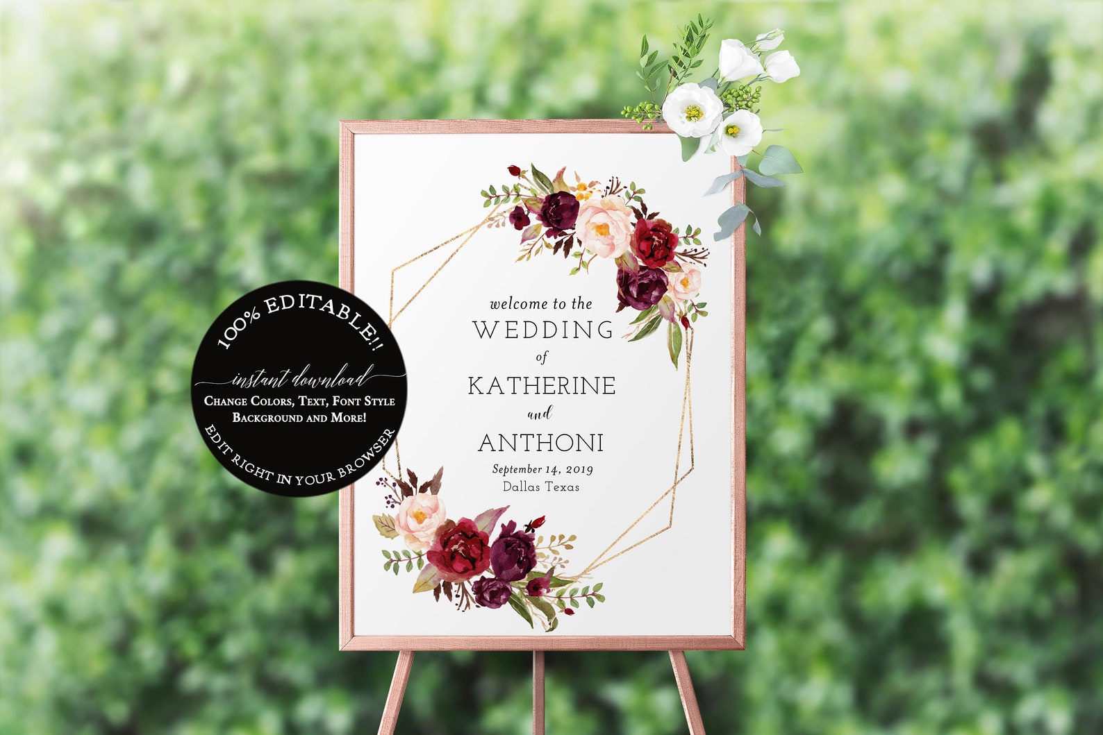 Fall Wedding Signs Template 100% Editable Marsala Burgundy - Etsy