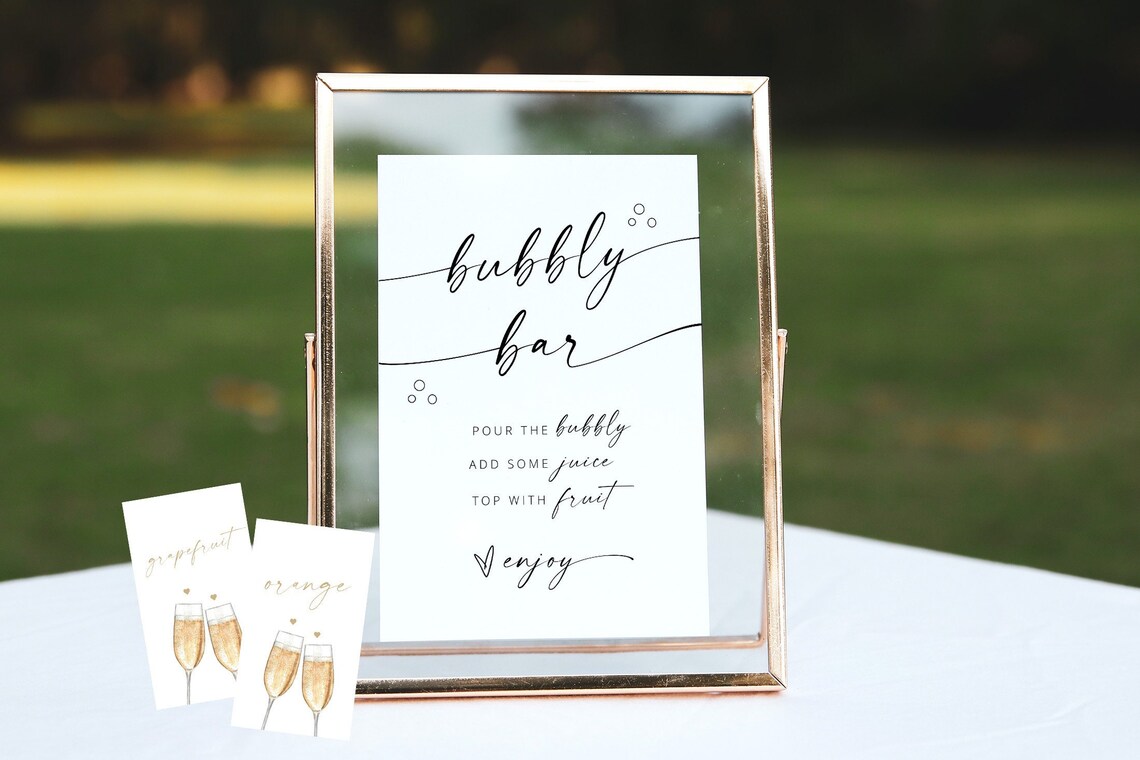 Minimalist Bubbly Bar Sign Bridal Shower Mimosa Bar Sign - Etsy