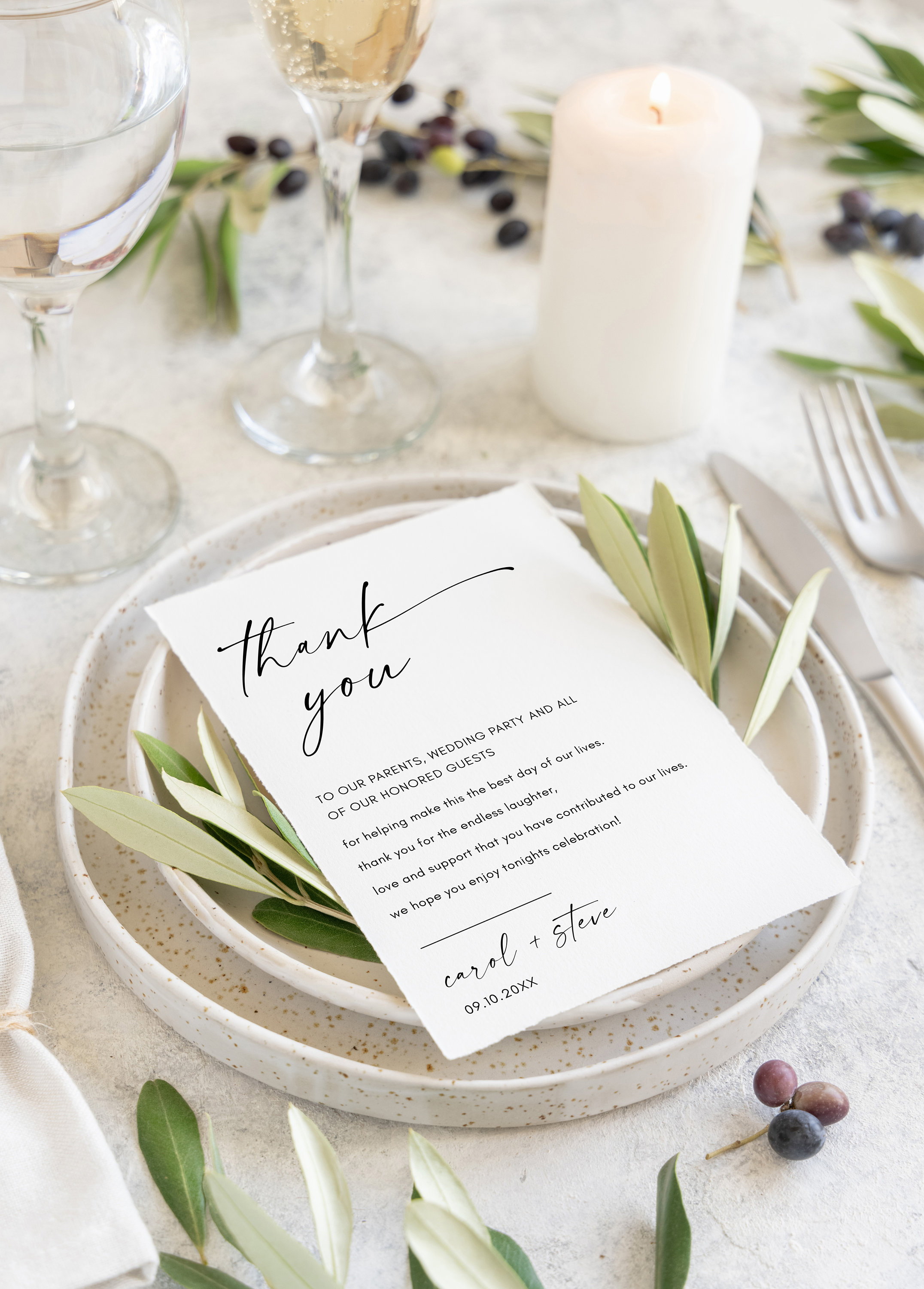 Minimalist Table Thank You Card Printable, Script Place Setting Thank ...