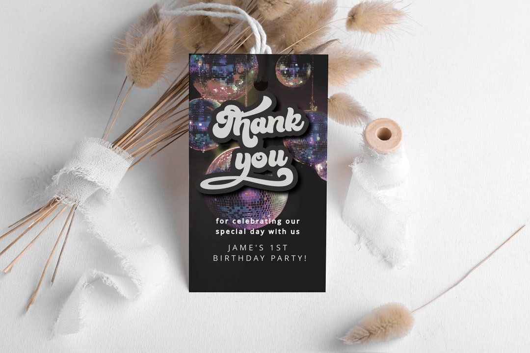 Retro Groovy Bachelorette Thank You Tag, Disco Ball Gift Tag Printable ...