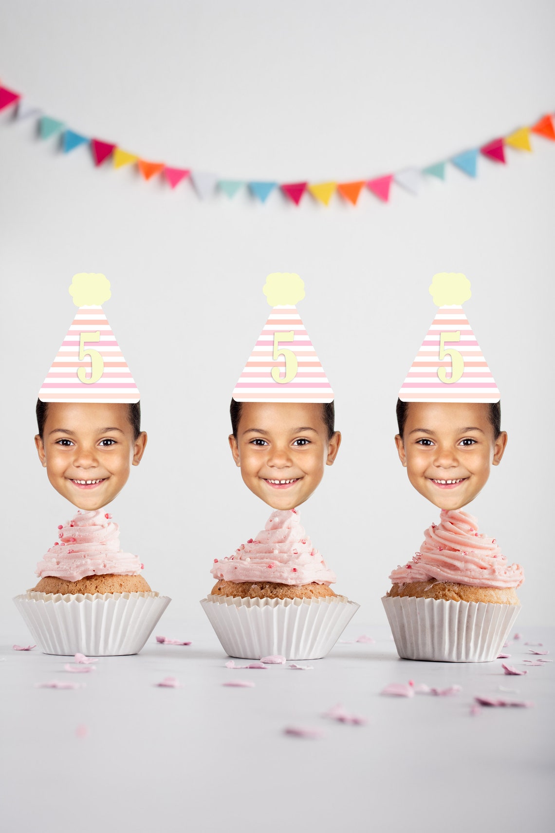 Photo Cupcake Toppers Printable, Kids Cupcake Toppers, Pink Birthday ...
