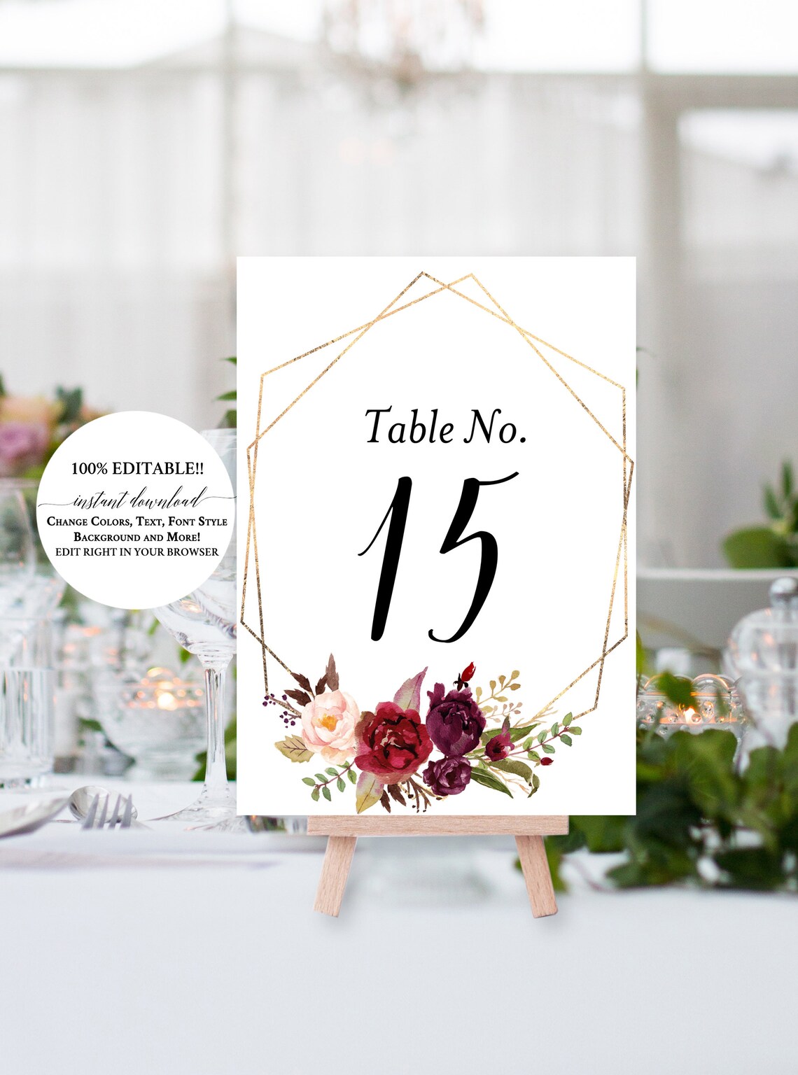 Fall Table Numbers Wedding Instant Download Template Marsala | Etsy