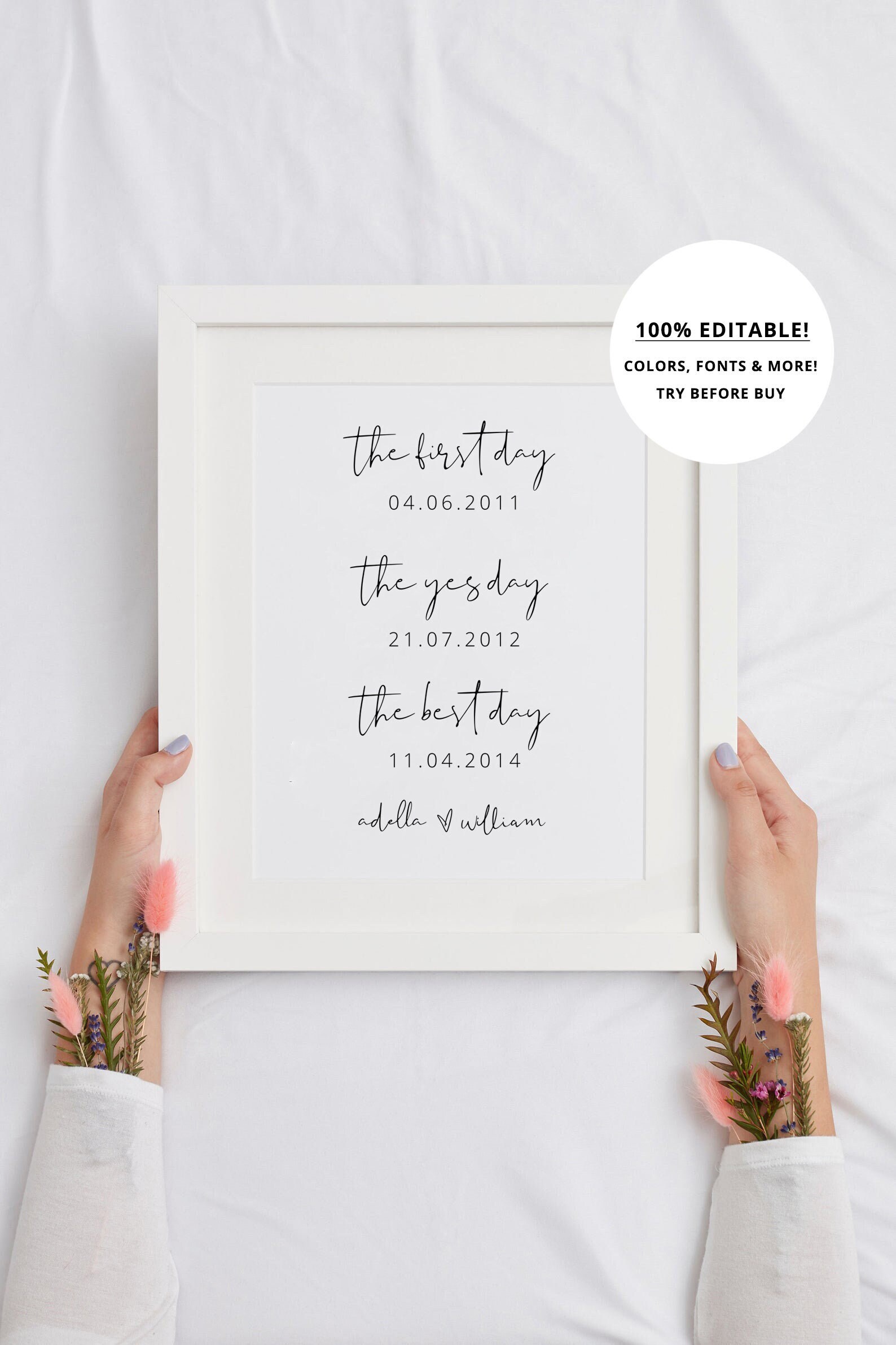 The First Day the Yes Day the Best Day Sign, Wedding Anniversary Gift ...