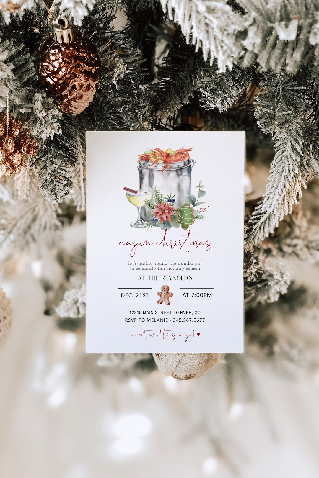 Cajun Christmas Party Invitation, Cajun Gumbo Christmas Invitation ...