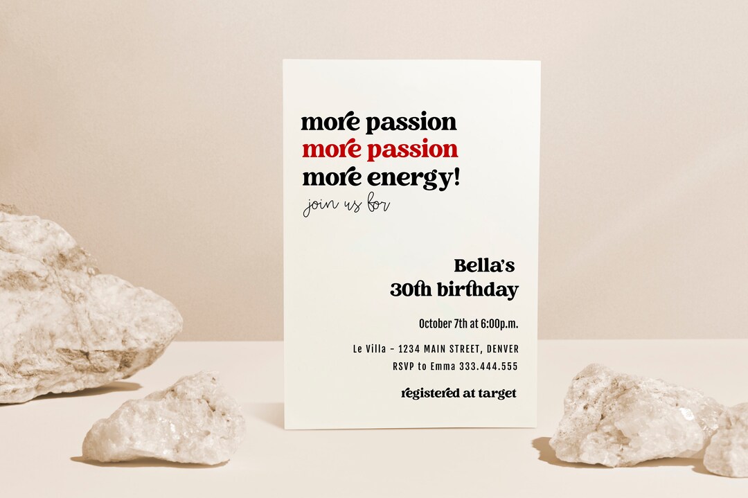 More Passion More Energy, Fun Birthday Invitation Template, 30th ...