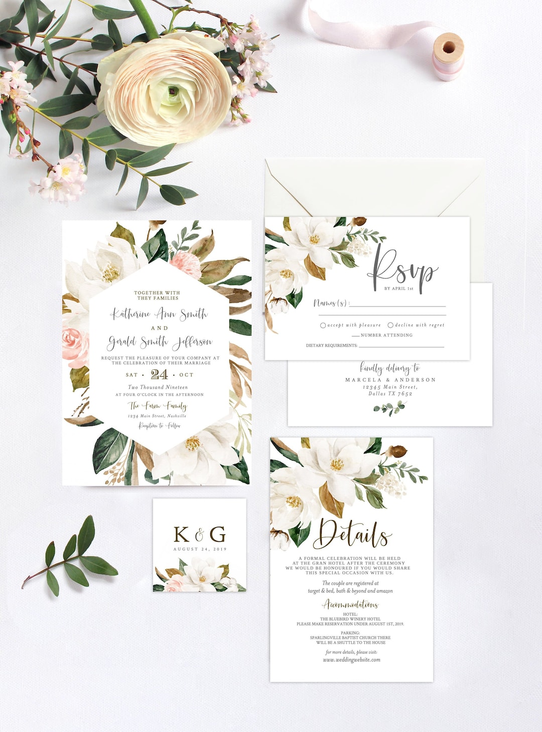 Magnolia Wedding Invitation Southern Wedding Invitation - Etsy