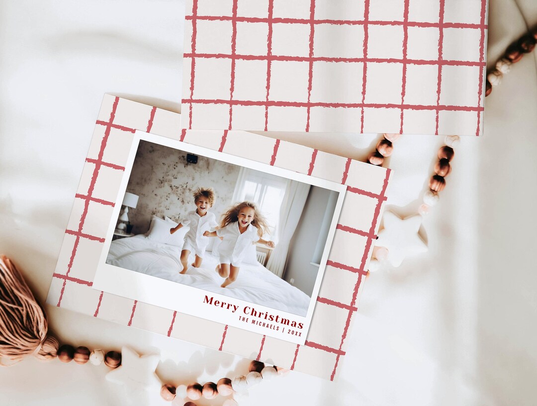 Red Christmas Photo Card Template, Horizontal Christmas Card ...