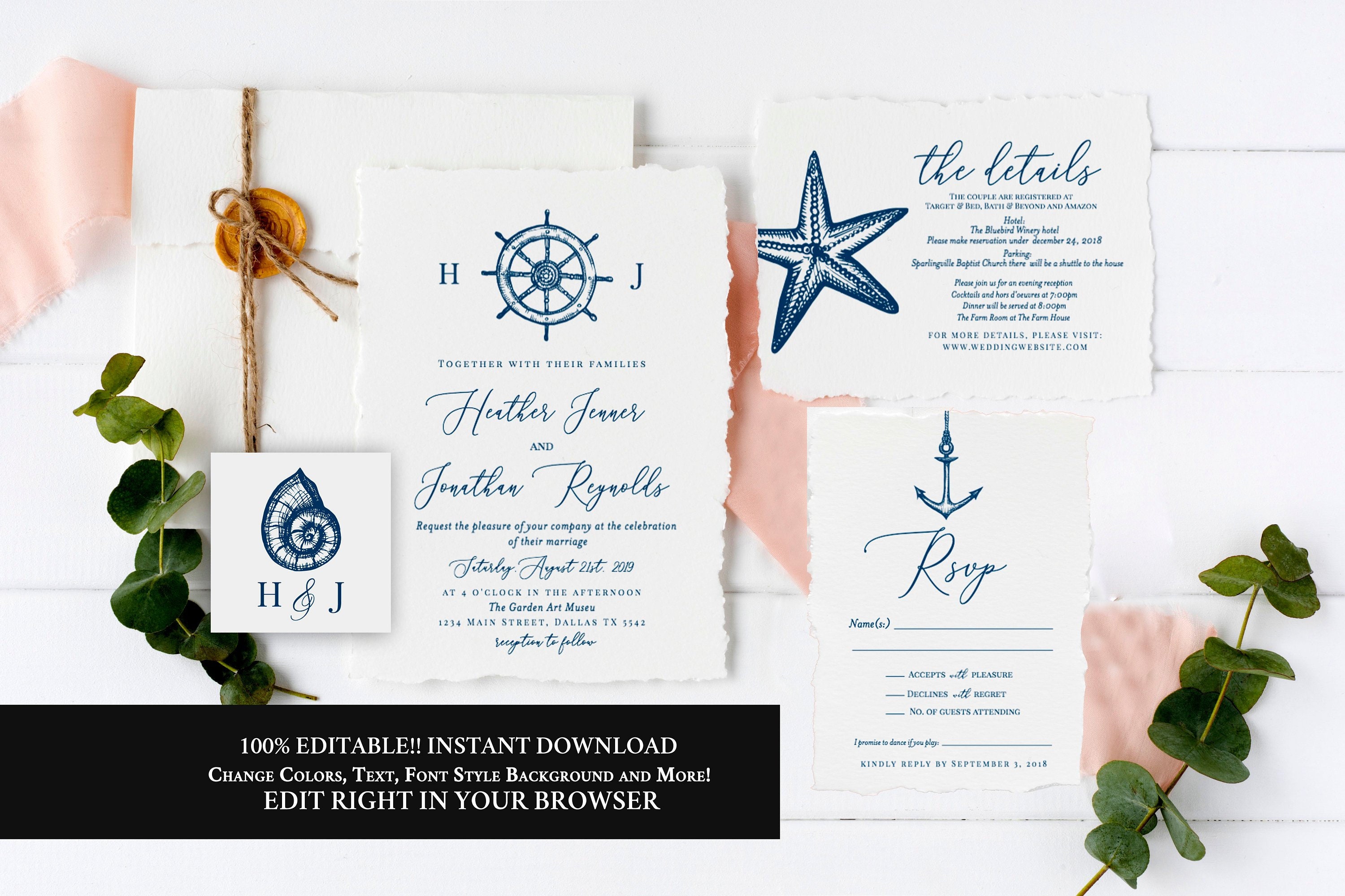 Nautical Wedding Invitation Template Nautical Wedding - Etsy