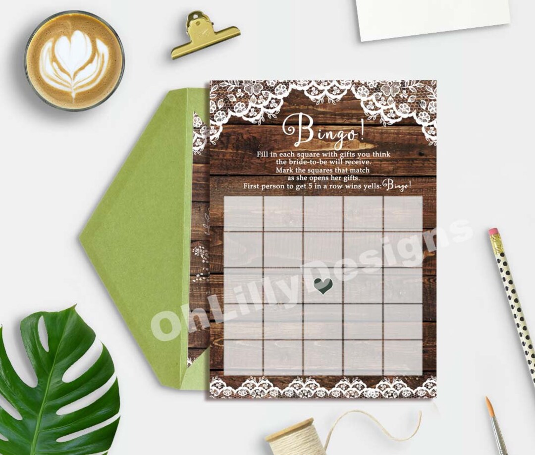 Rustic Bingo Game Printable, Bridal Shower Bingo Game, Bridal Shower ...