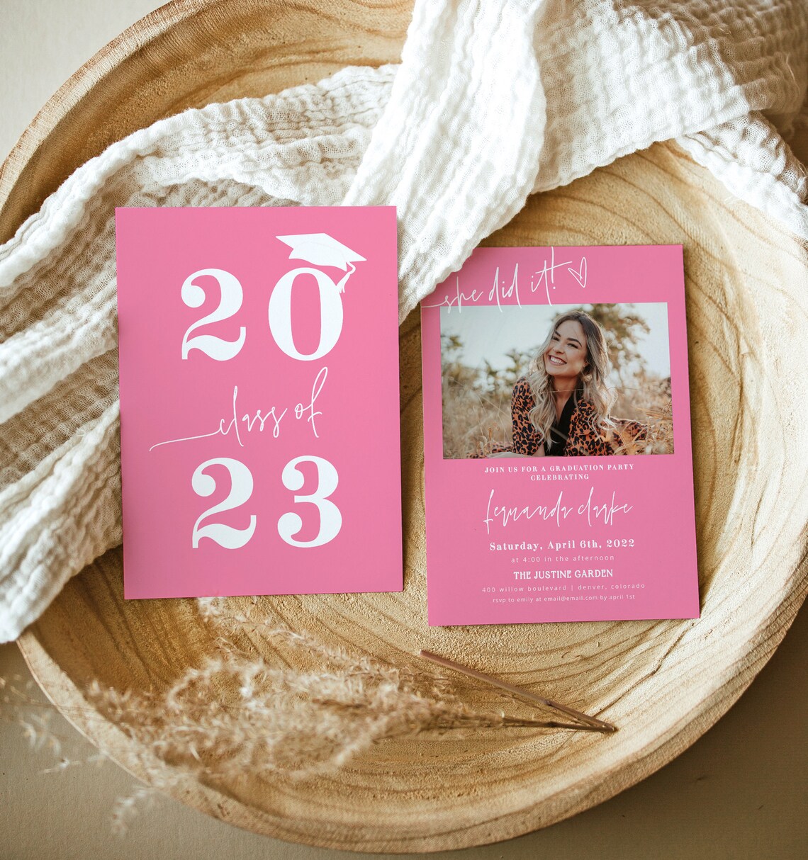 Hot Pink Graduation Invitation Template Hot Pink Graduation - Etsy