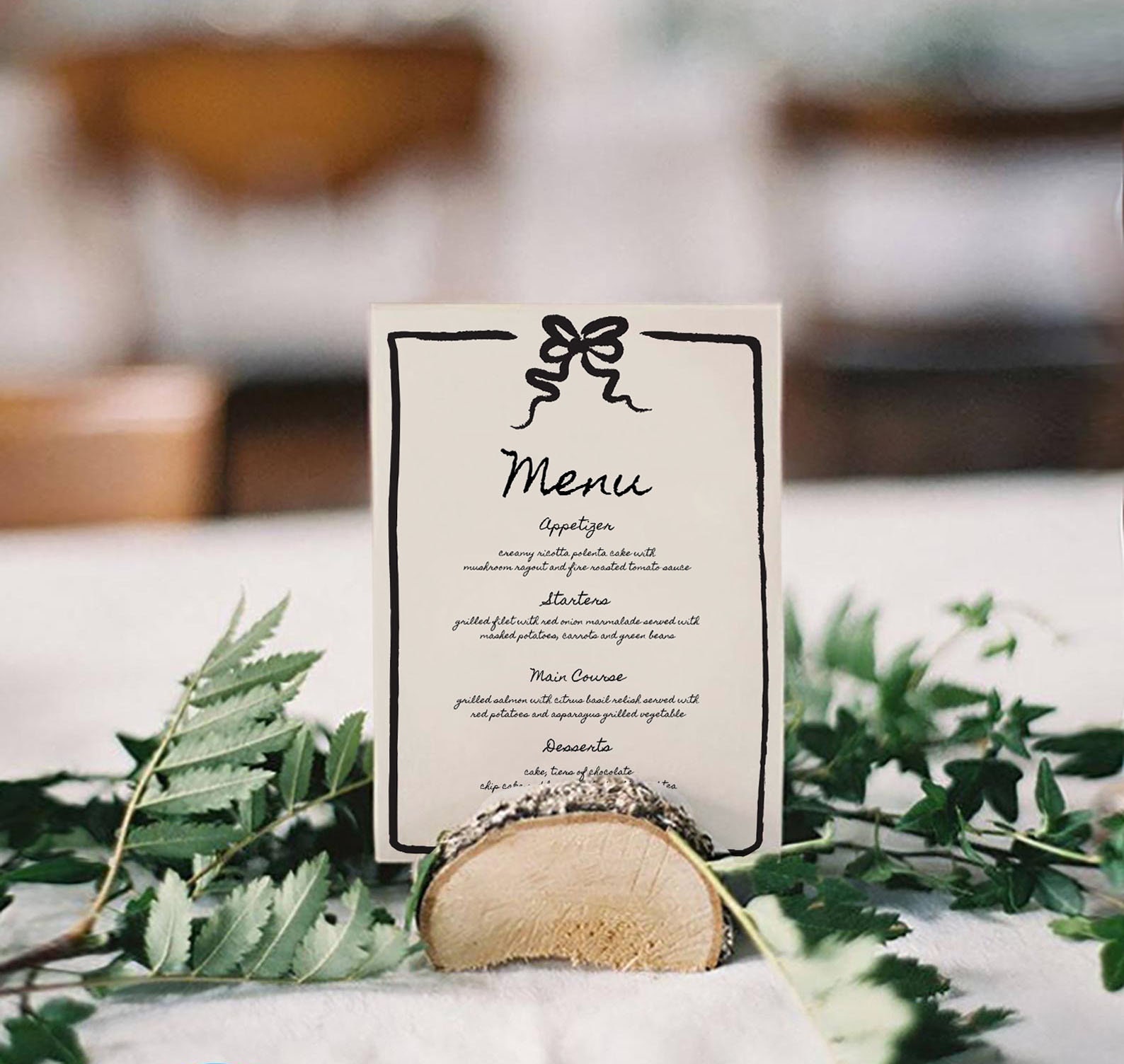 Hand Drawn Menu Template, Bow Dinner Menu, Ribbon Dinner Menu ...
