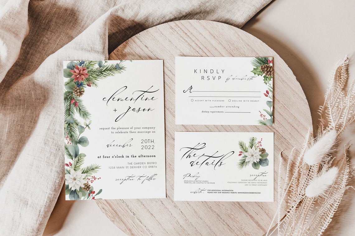 Christmas Wedding Invitation Template, Holiday Wedding Invitation ...