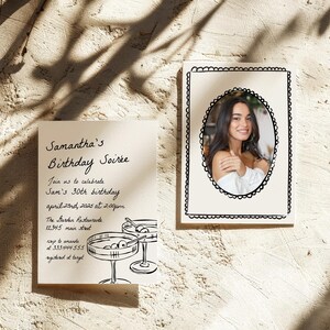 Editable Birthday Party Invitation, Hand Drawn Scribble Cocktail ...