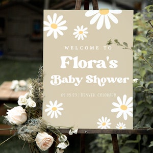 Donna | Daisy Welcome Sign Template, Retro Daisy Baby Shower, Editable ...