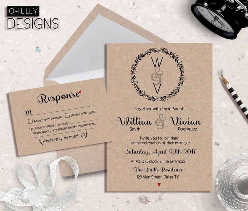 Rustic Wedding Invites Kraft Paper Wedding Invitation Set - Etsy