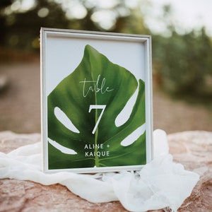 Modern Greenery Table Number Template, Tropical Wedding Table Cards ...