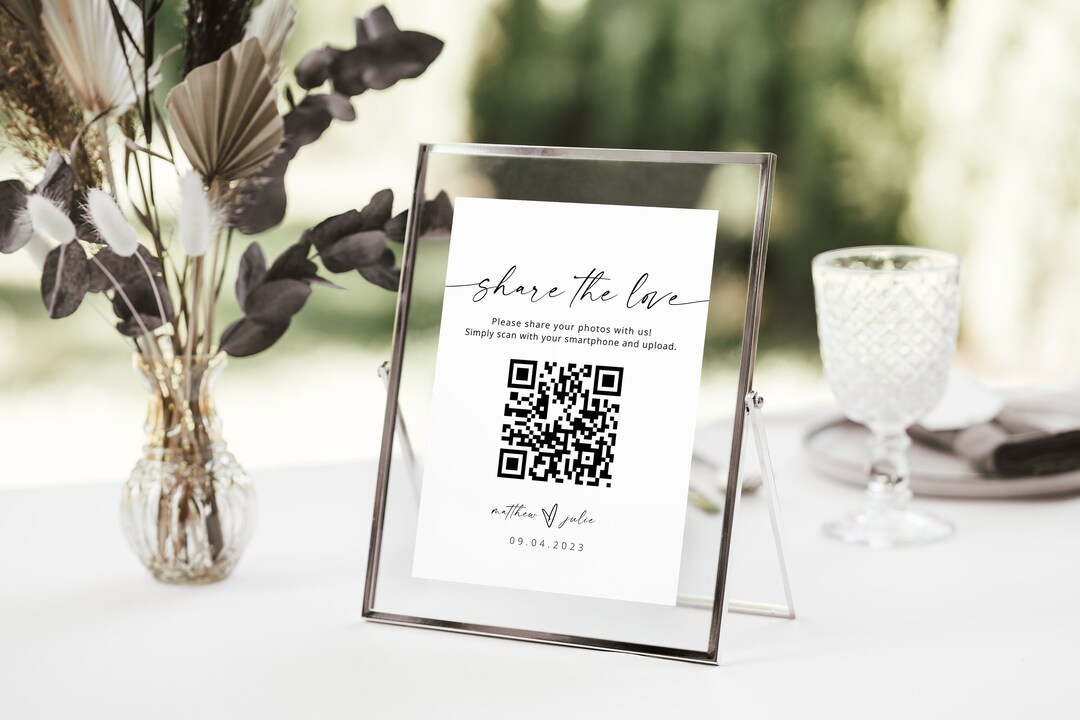 Capture the Love QR Code Sign, Modern Wedding Reception Table Sign ...
