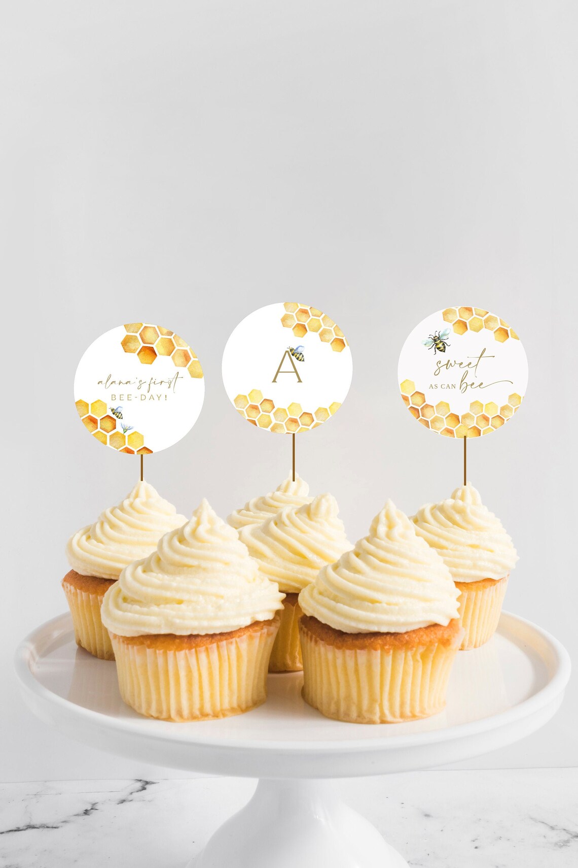 Bee Birthday Cupcake Toppers Honey Bee-day Cake Toppers - Etsy