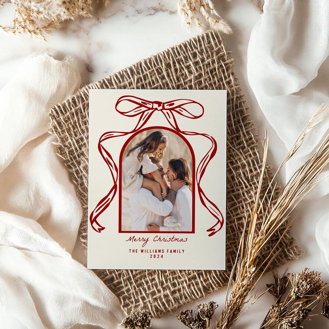 Hand Drawn Christmas Card Template, Photo Holiday Card Template ...