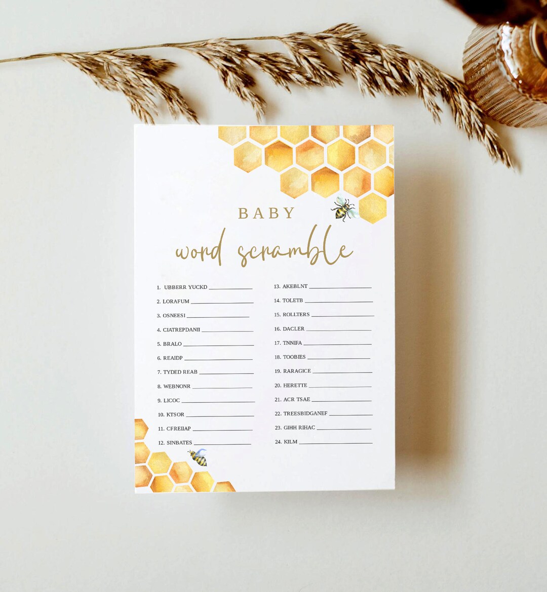 Bee Baby Shower Games Template, Baby Word Scramble Printable, Printable ...