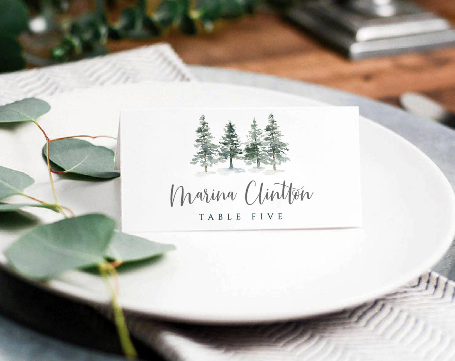 Pine Place Card Template Winter Place Cards Template | Etsy