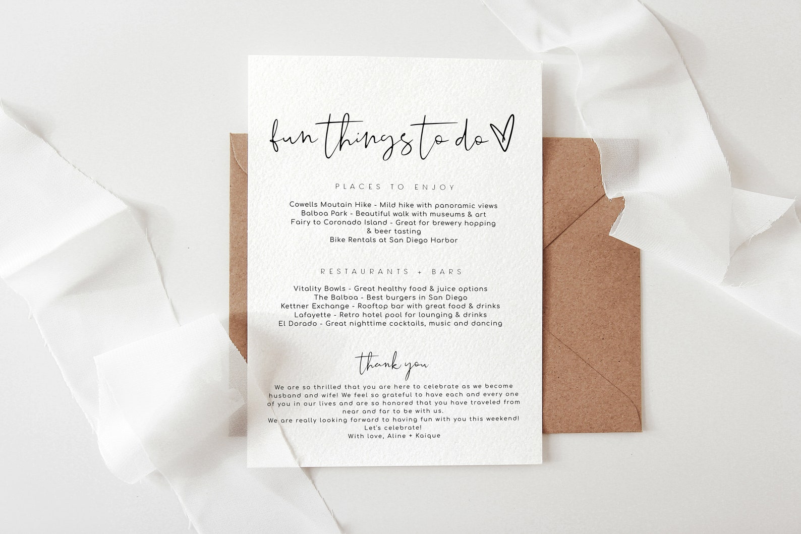 Modern Weekend Events Card Minimalist Wedding Events Card - Etsy