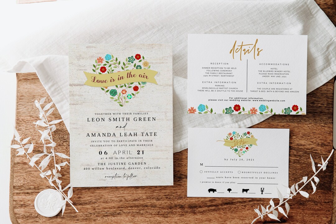 Spring Wedding Invitation Set Instant Download, Floral Wedding ...