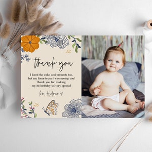 EVA | Wildflower Birthday Thank You Card With Photo, Floral 1st ...
