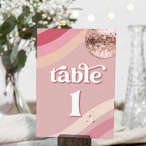 Retro Table Number Template, Disco Table Number Cards, Groovy Table ...