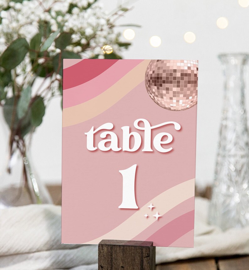 Retro Table Number Template, Disco Table Number Cards, Groovy Table ...