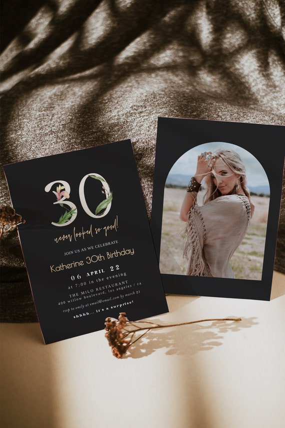 Black Modern Birthday Invitation Instant Download Template | Etsy