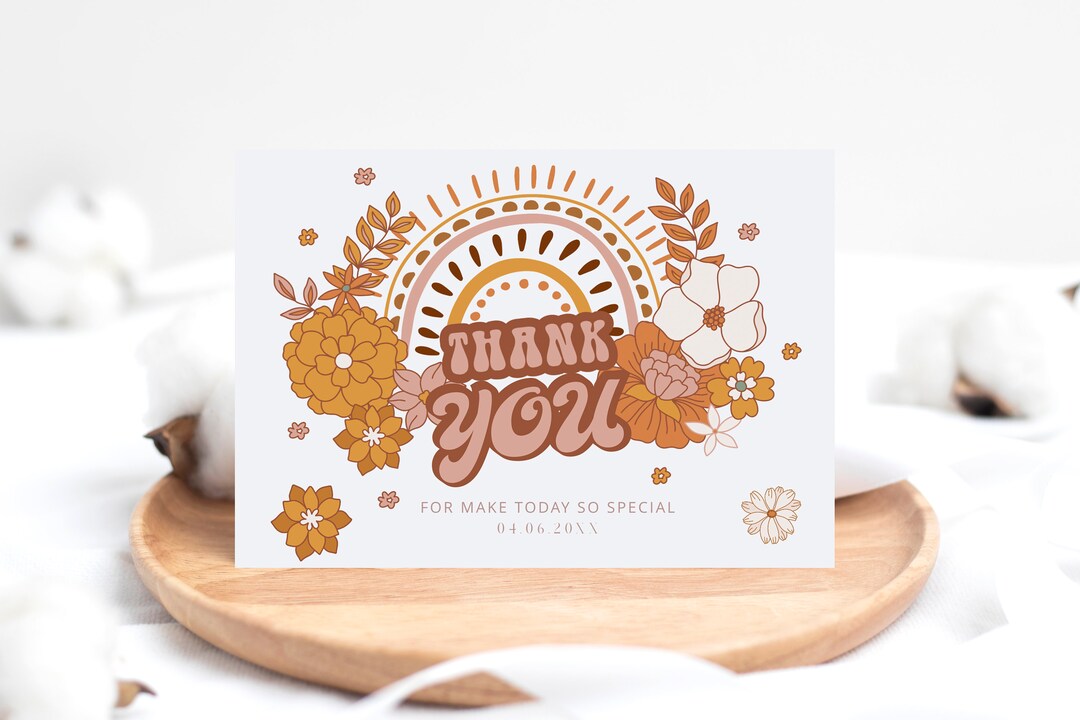 Groovy Floral Thank You Card Printable, Groovy One Birthday Thank You ...