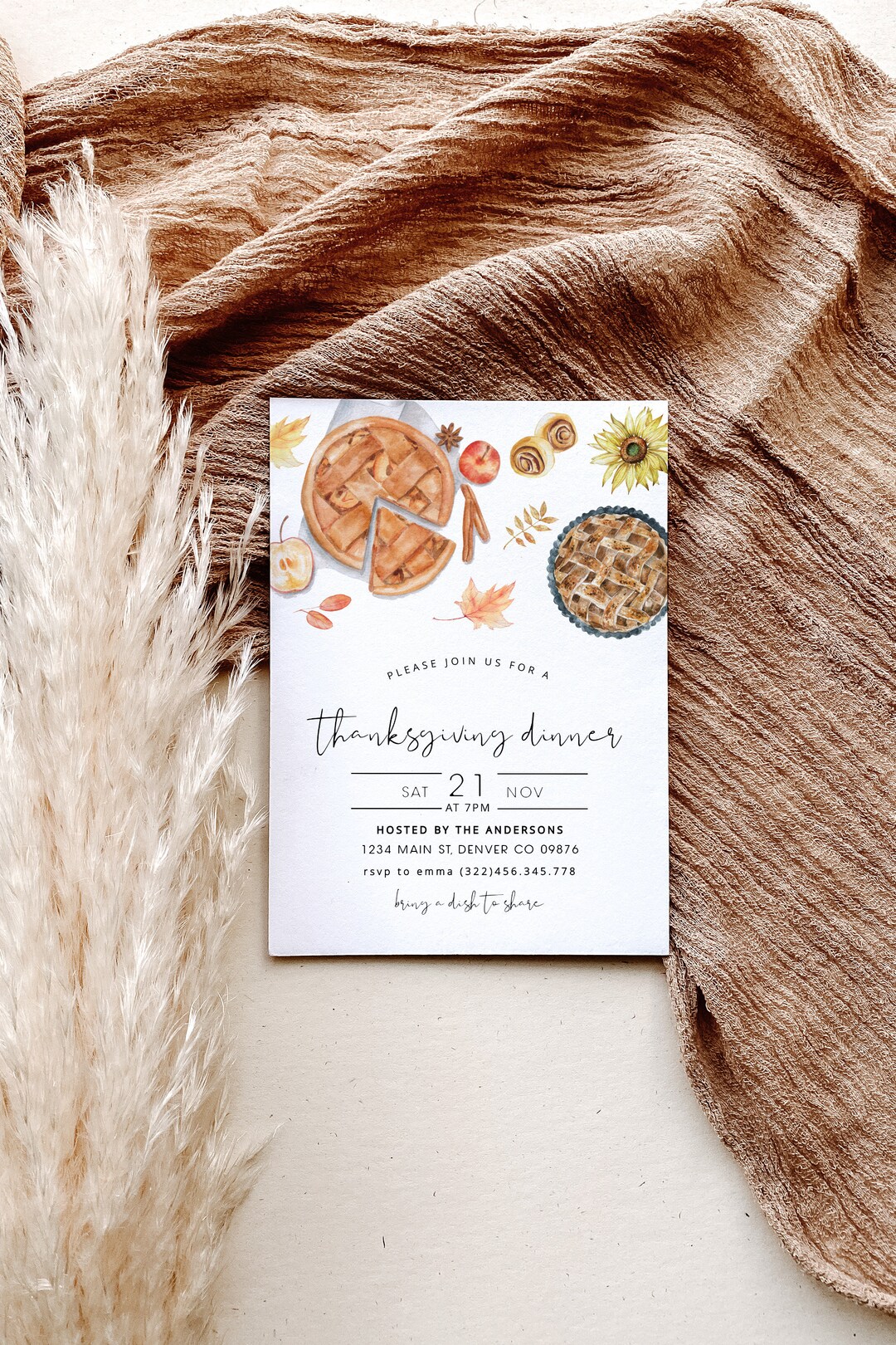 Plantilla de invitación a la cena de Acción de Gracias - Etsy España