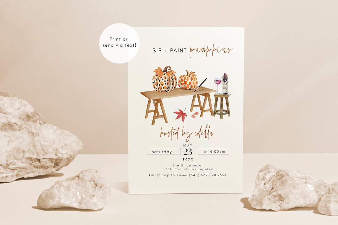 Sip and Paint Pumpkins Invitation, Paint and Sip Party Invite - Autumn ...