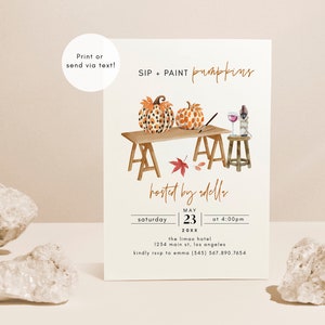 Sip and Paint Pumpkins Invitation, Paint and Sip Party Invite - Autumn ...