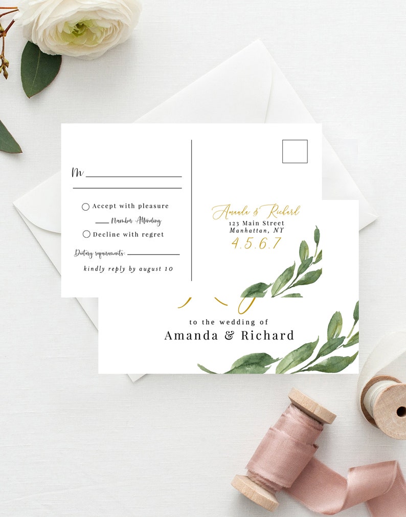 Greenery Postcard RSVP Template Postcard Reply Card Wedding - Etsy
