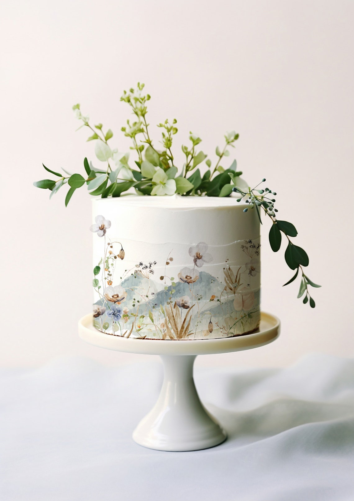 Wildflower Mountain Wedding Cake Wrap Template, Mountain Wedding Cake ...