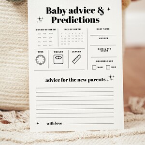 Baby Predictions & Advice Card, Printable Minimalist Baby Shower Game ...