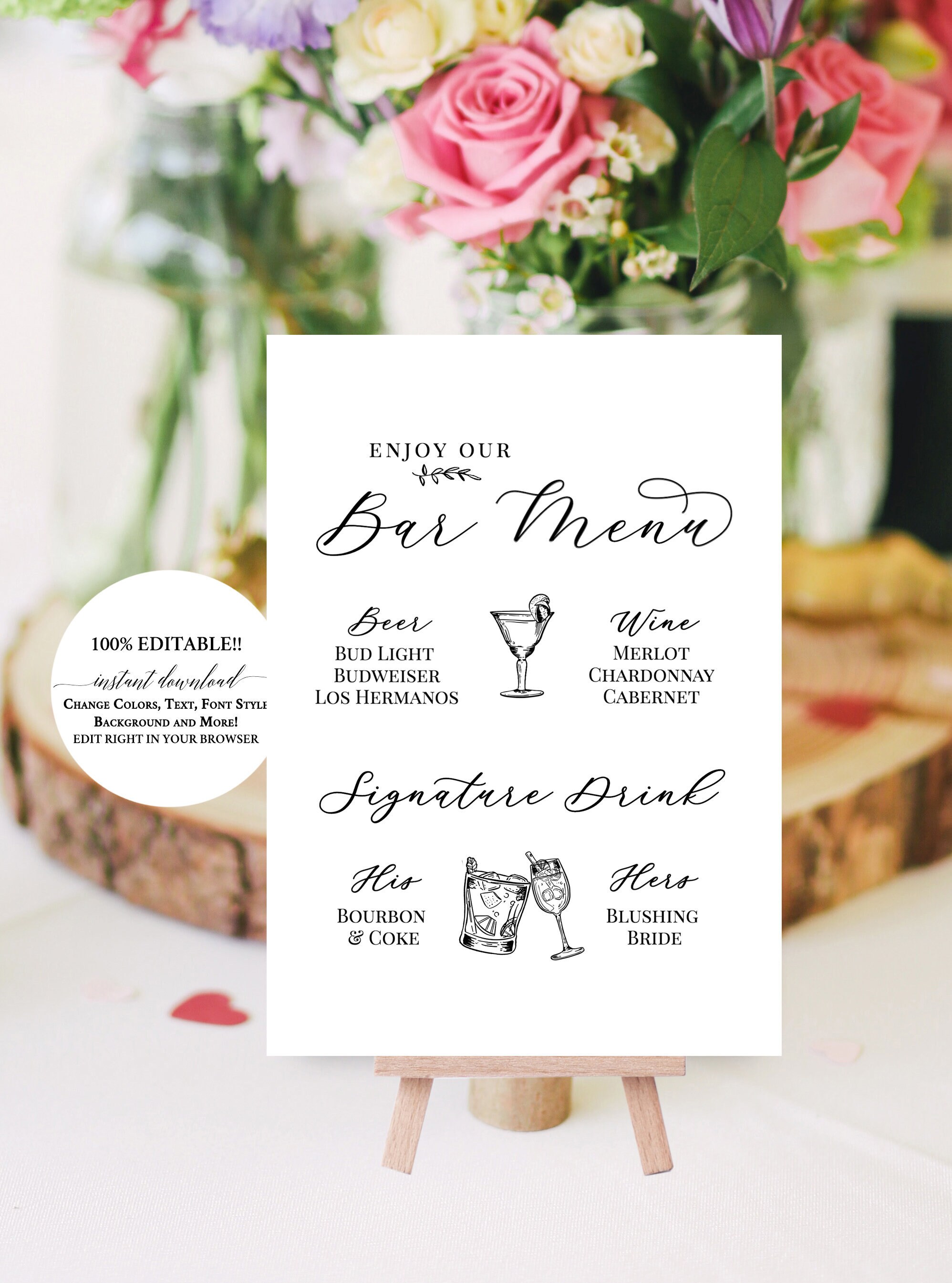 Bar Menu Wedding Template Signature Drinks Sign Printable - Etsy