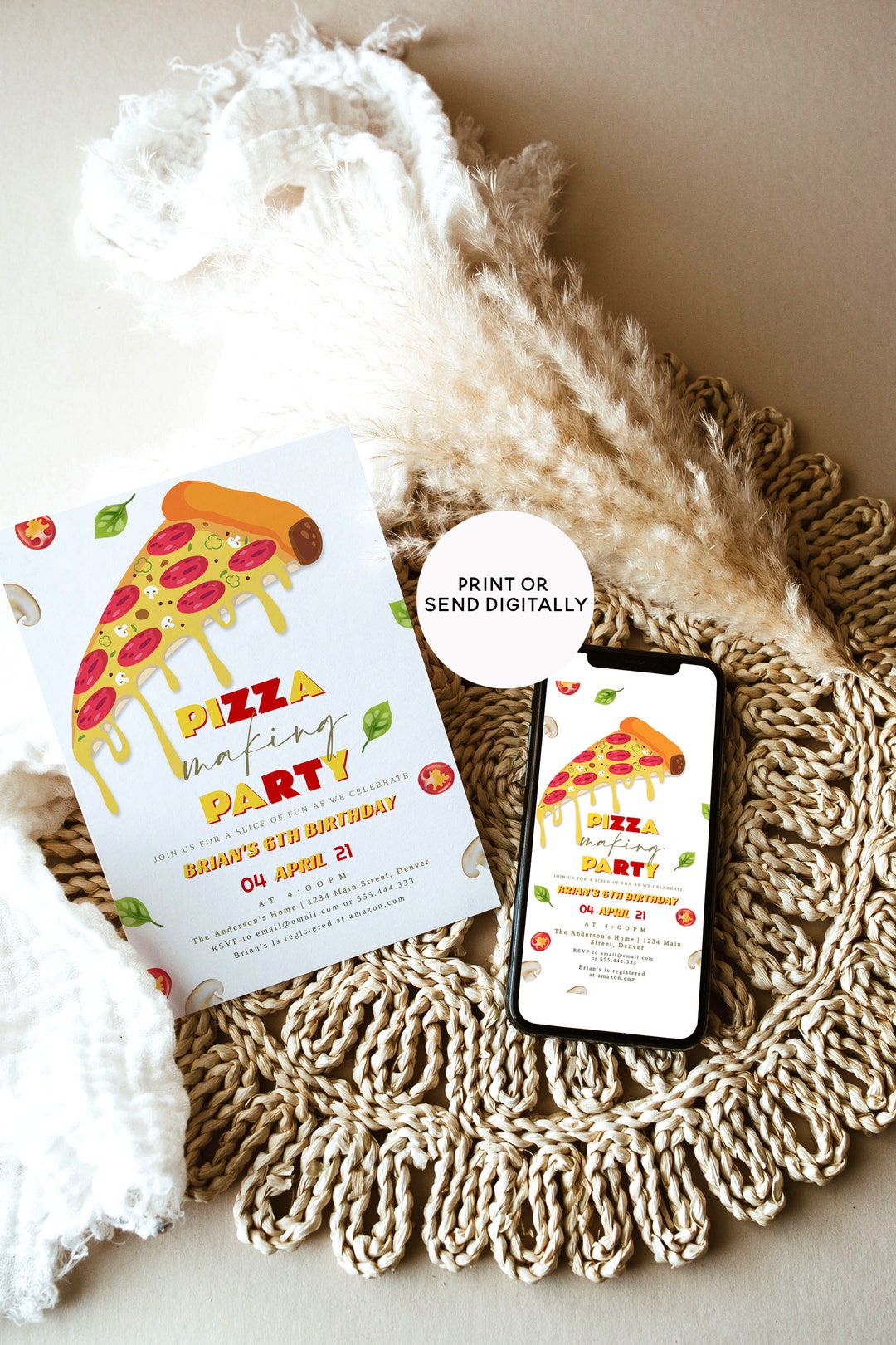 Andrew | Pizza Making Party Invitation, Printable Pizza Birthday Invite ...