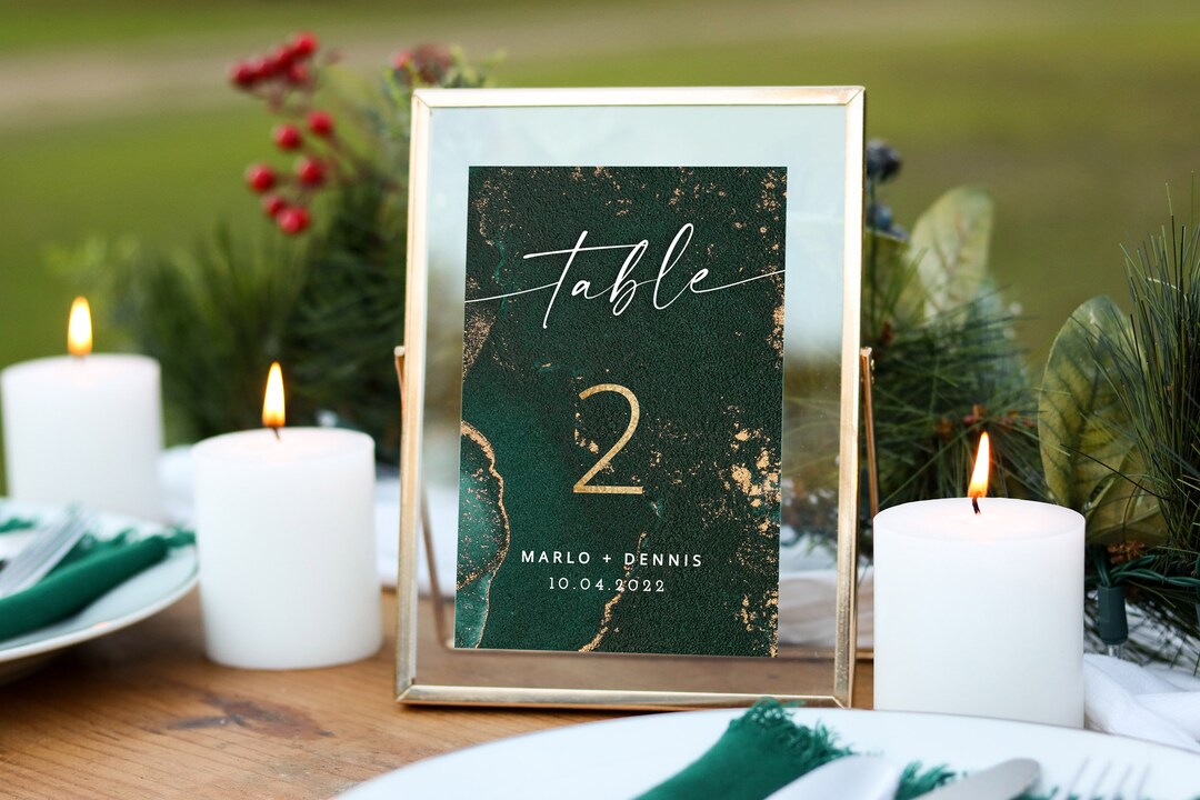 Emerald Wedding Table Numbers, Jade Green Watercolor Wedding Table ...