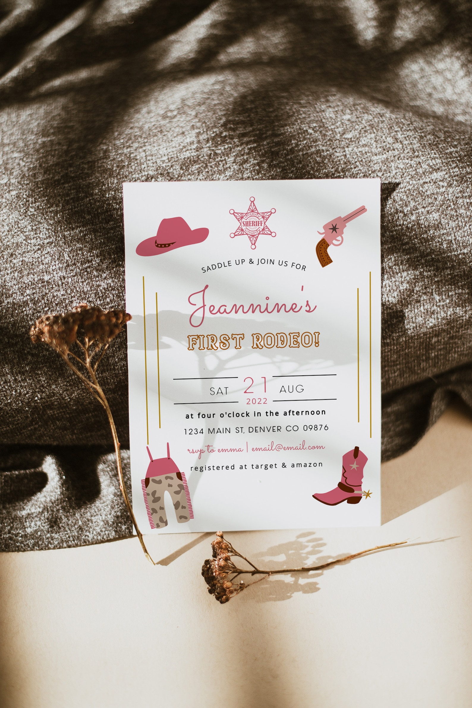 Cowgirl First Birthday Invitation Template, First Rodeo Gr=irl Birthday ...