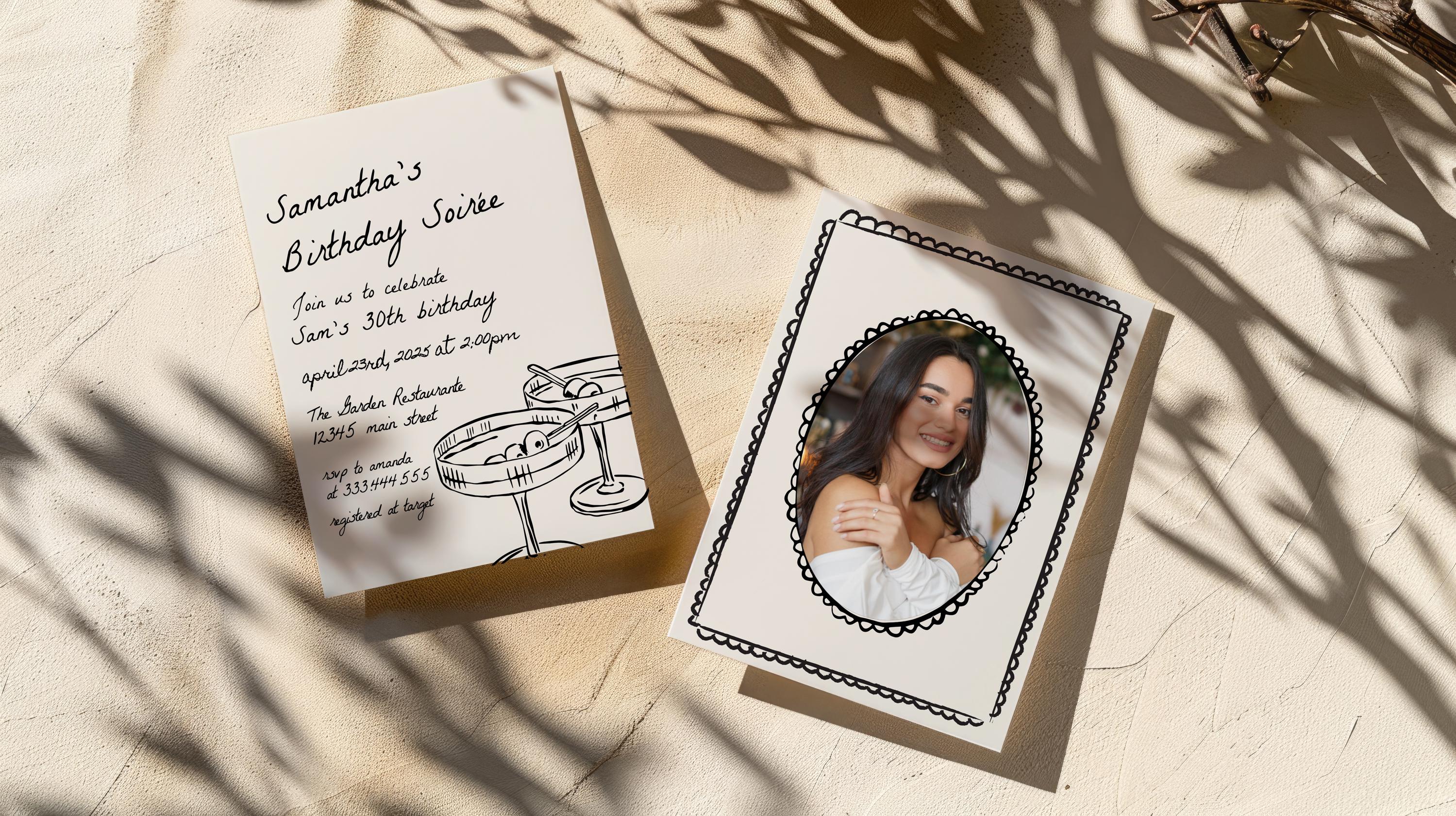 Editable Birthday Party Invitation, Hand Drawn Scribble Cocktail ...