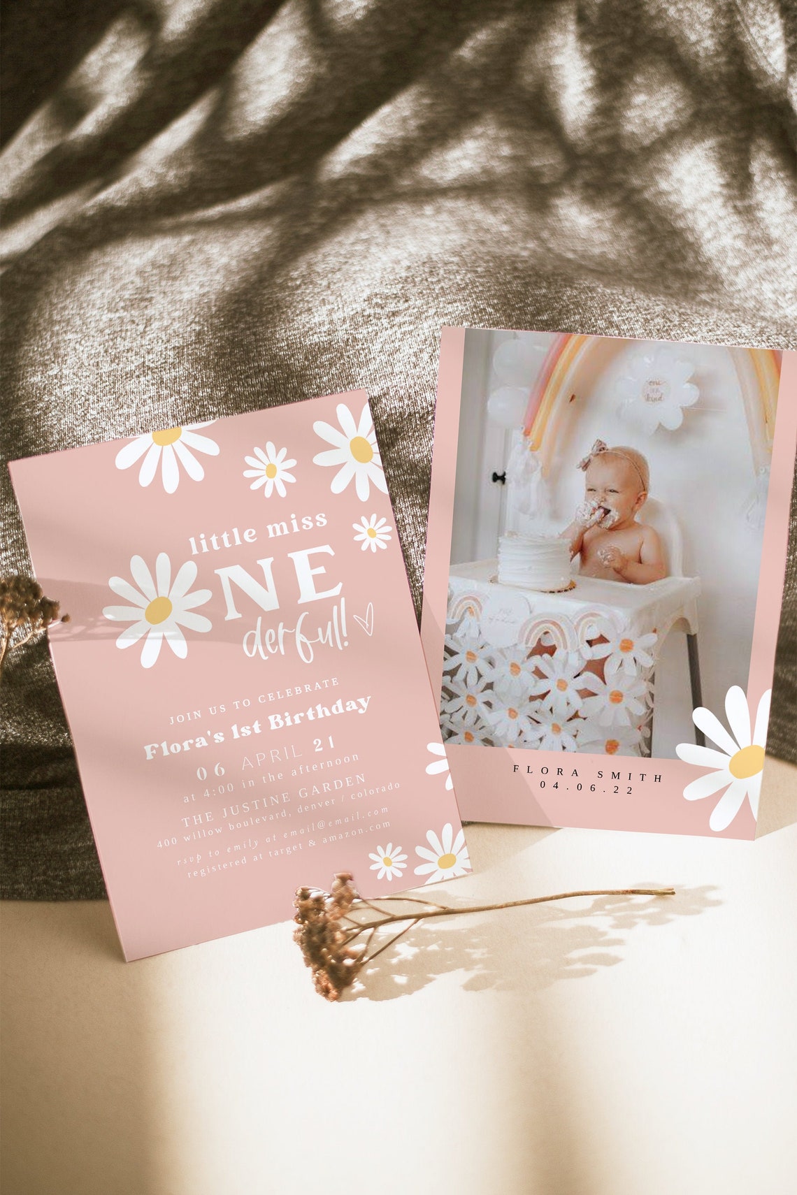 Editable Daisy Birthday Party Invitation, Boho Little Miss One-derful ...