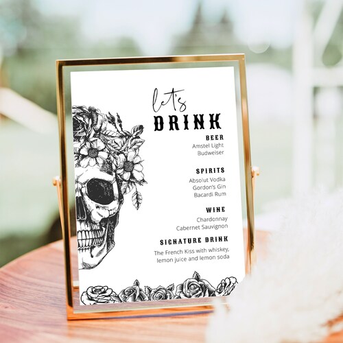 Skull Gothic Drink Menu Template Let's Drink Halloween - Etsy